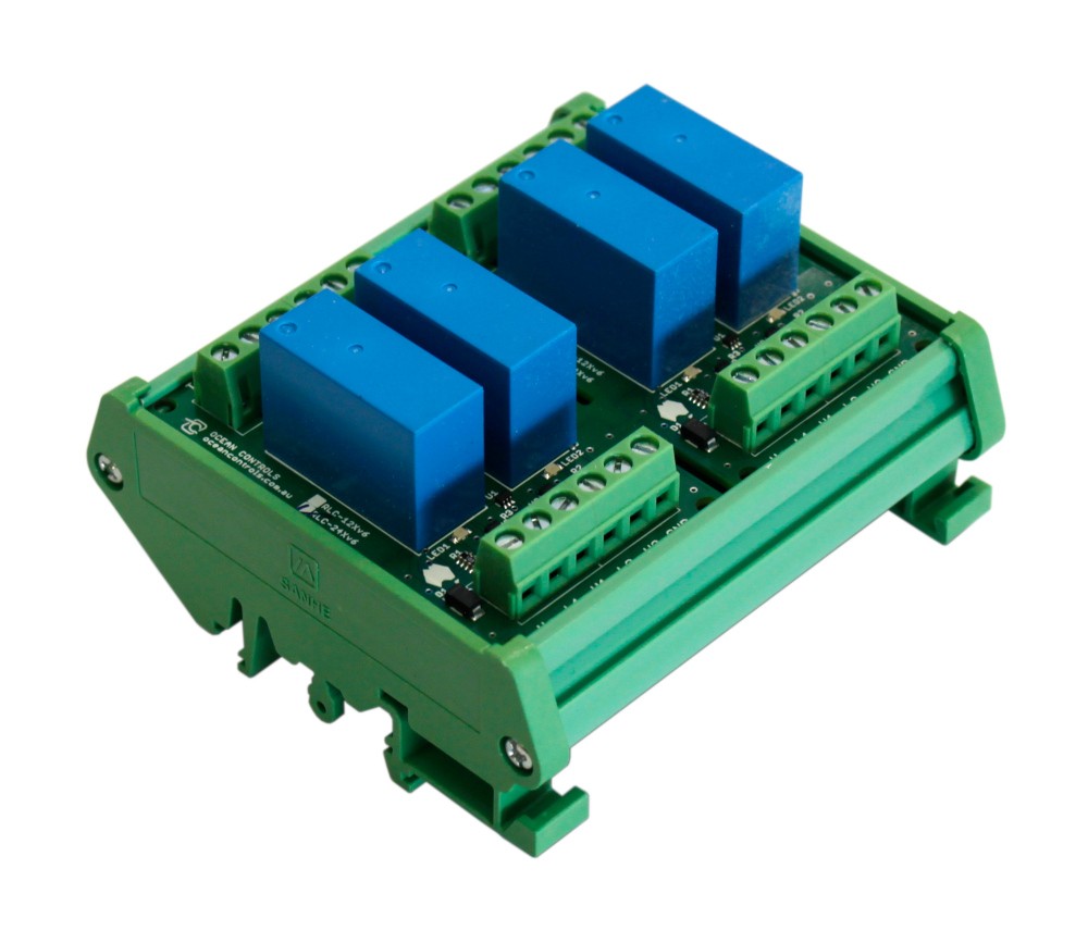 Ocean Controls > Relay Cards > Four 24VDC Relay Card on DIN Rail